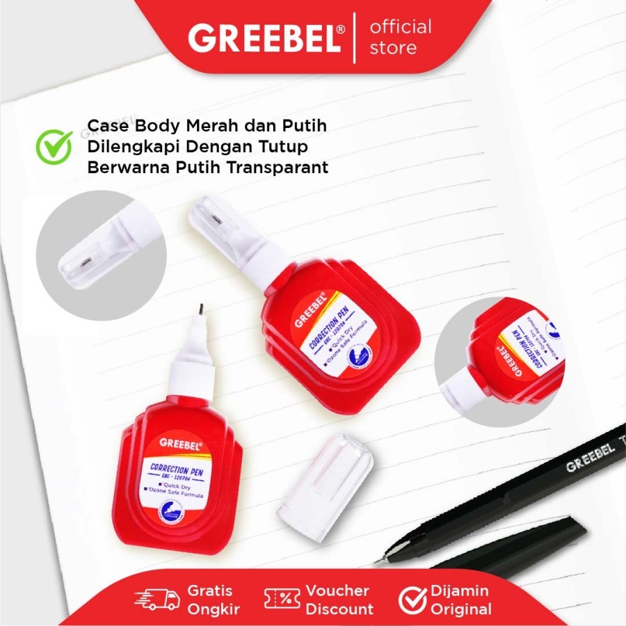 Jual Greebel Correction Pen Tipe-X Cair - Warna Merah Putih - Original ...