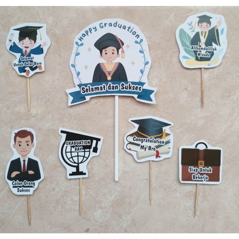 Jual cake topper hiasan kue tema happy graduation selamat wisuda edisi ...