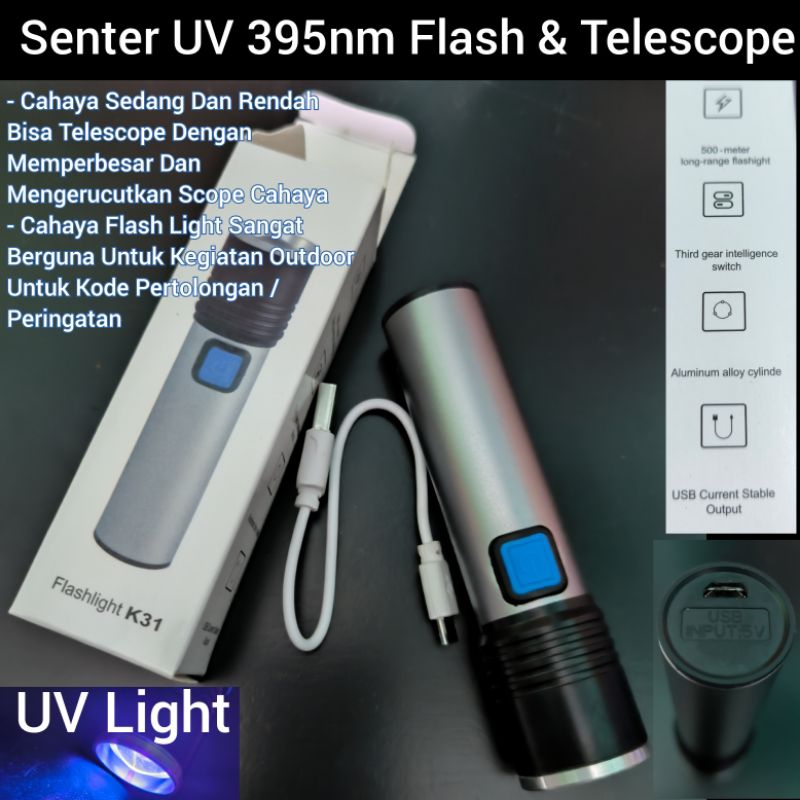 Jual Senter UV 395nm Flash Light Telescopic Senter Outdoor Mancing ...