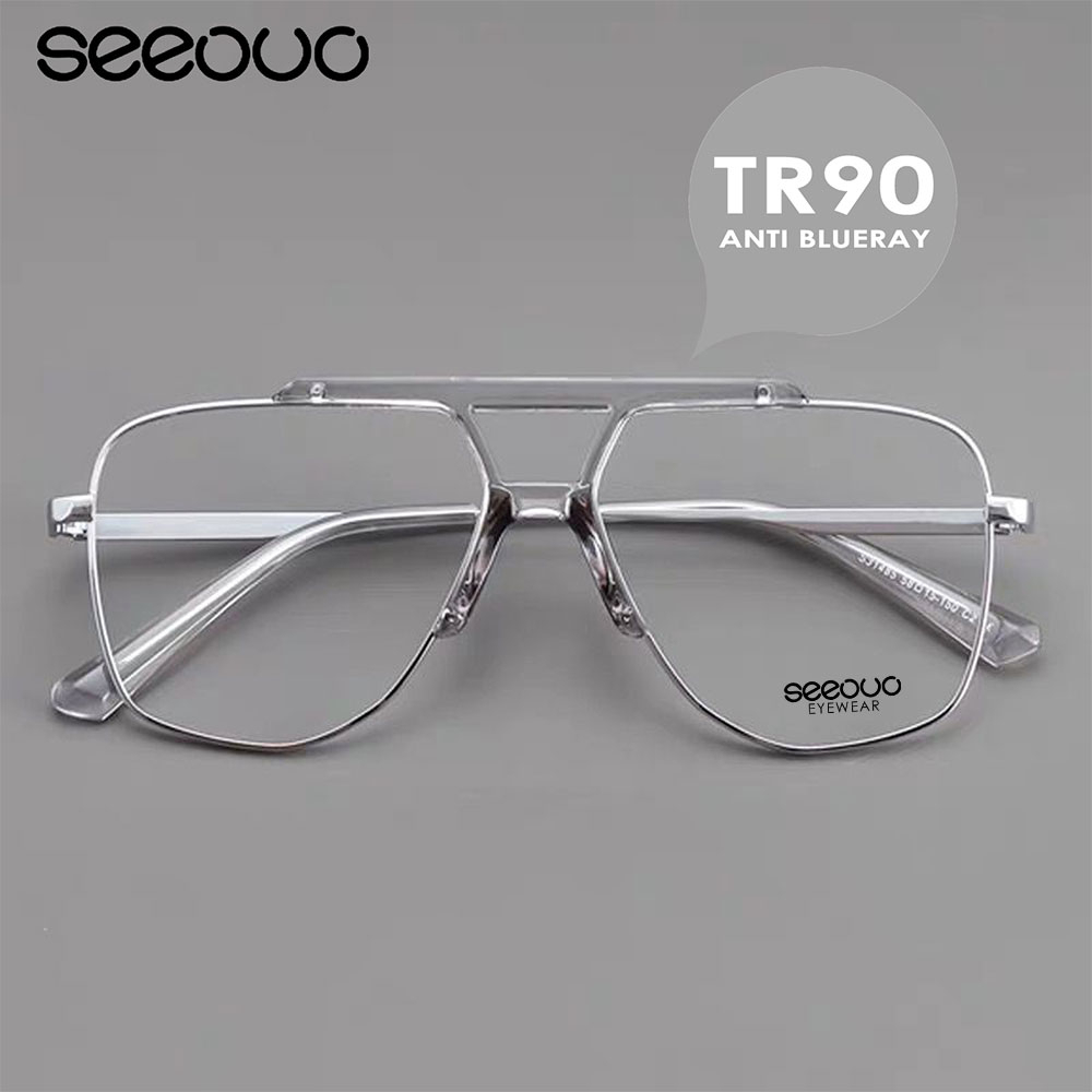 Jual Seeouo Kacamata Antiradiasi Blueray Model Kotak Aviator Transparant Bahan TR90+Metal Ringan ...