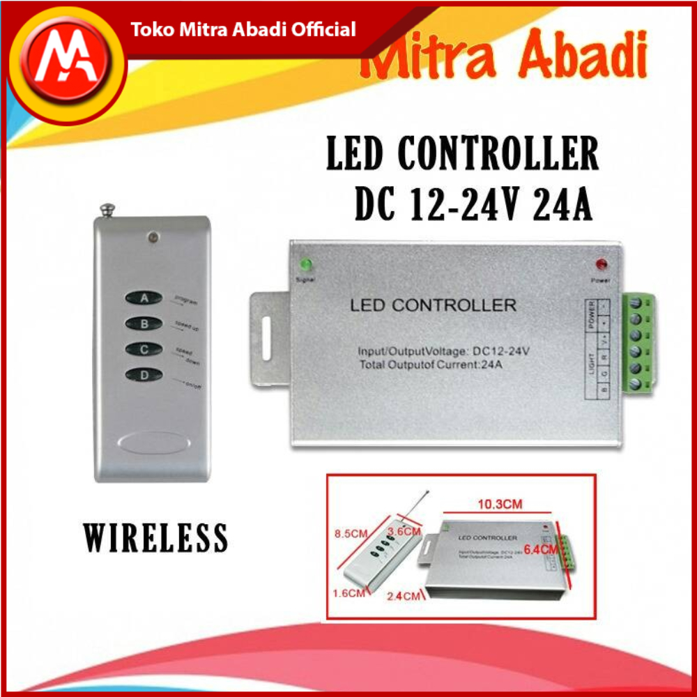 Jual LED Controller Aluminium LED Strip RGB DC 12-24V 24A + Remote ...