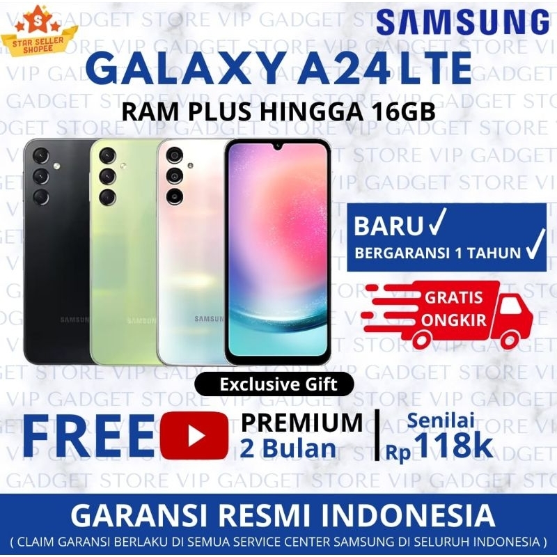 Jual SAMSUNG GALAXY A24 LTE RAM 8+8/128GB | 6,6" SUPER AMOLED | TRIPLE KAMERA 50MP(OIS ...