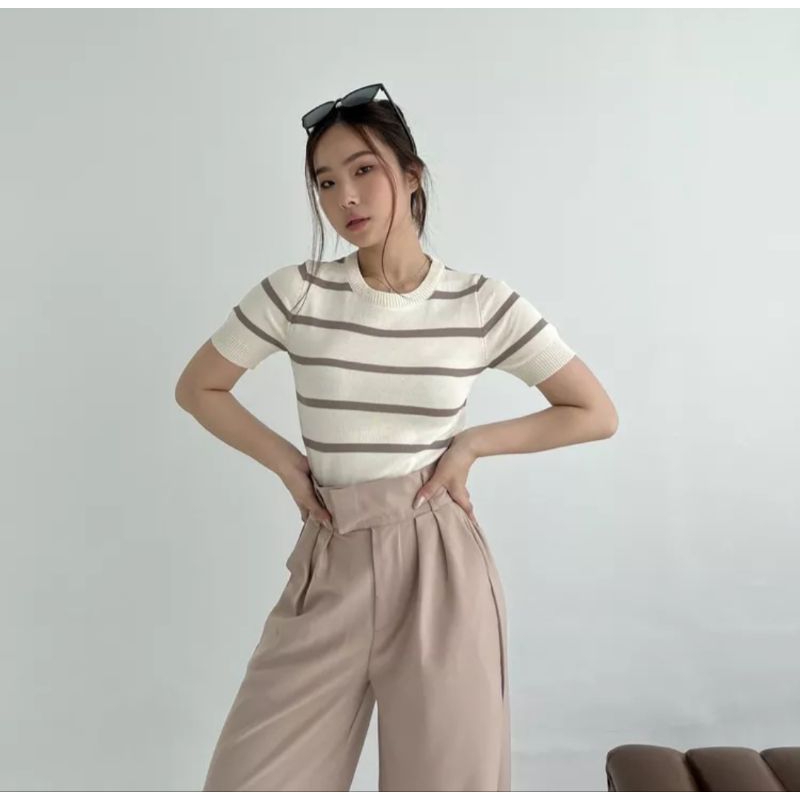 Jual Atasan Rajut Crop Top Wanita Stripe / Baju Wanita Crop Knit / Casual Top | Shopee Indonesia
