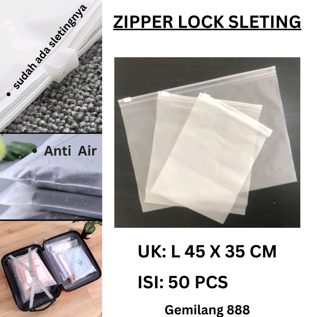 Jual Plastik Ziplock Baju Uk 45x35cm ( isi 50 Pcs), Travel Bag Pouch Zipper/ Plastik Ritsleting ...