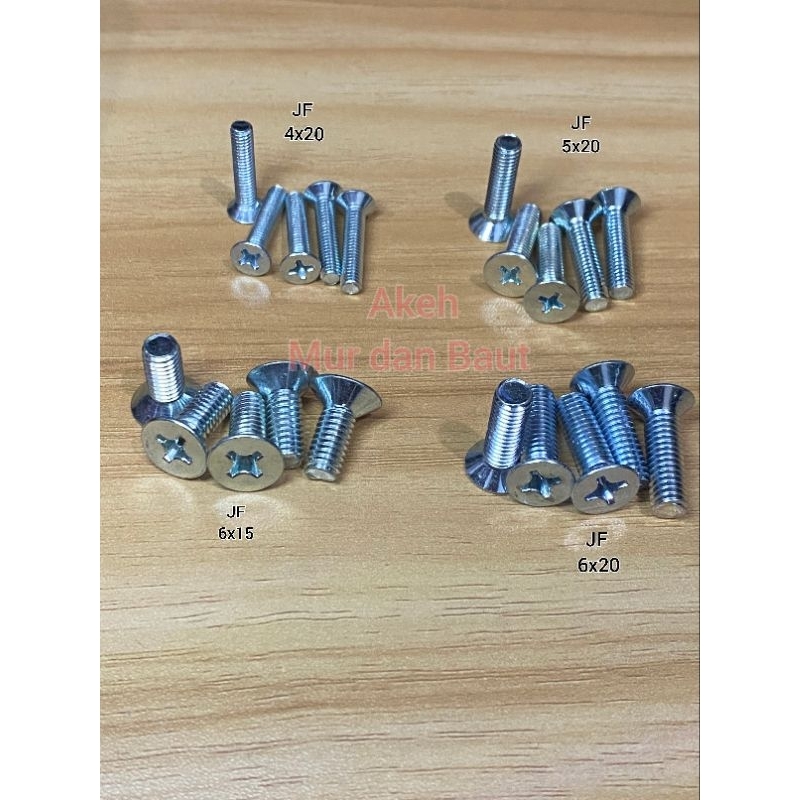 Jual Baut JF Besi M4/M5/M6 / Baut Flat Head Kepala Rata M4/M5/M6 / Baut ...