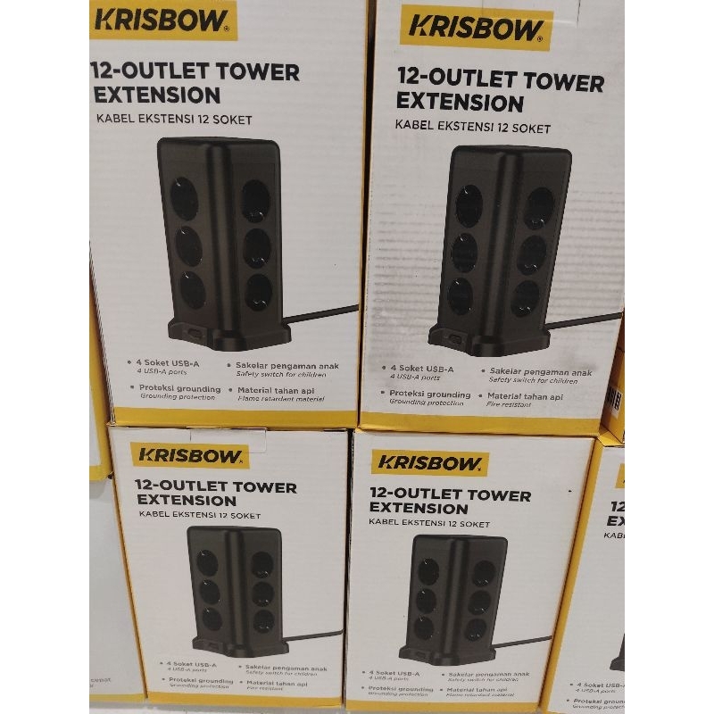Jual Krisbow stop kontak tower 12 colokan dengan 4 USB port/tower ...