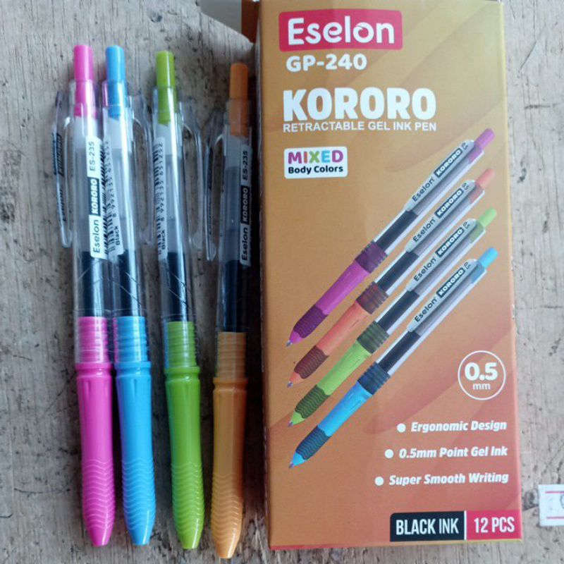 Jual (12 pcs) pena kororo 0,5 - pena eselon kokoro tinta hitam murah mariah | Shopee Indonesia