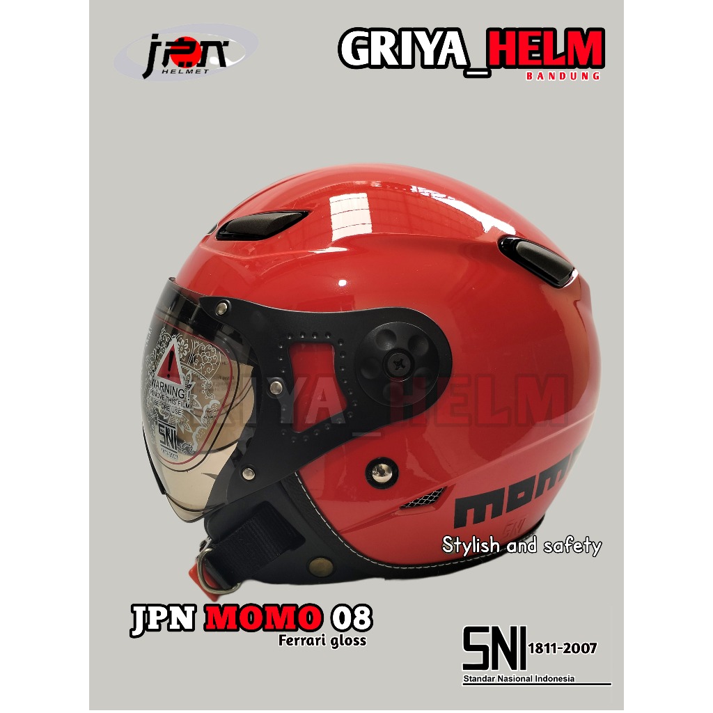 Jual Helm jpn momo kaca pilot merah ferarri gloss SNI | Shopee Indonesia