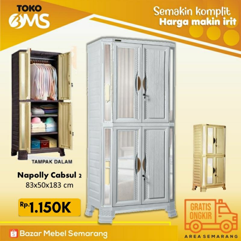 Jual PROMO Napolly Lemari Plastik Jumbon kaca cermin CABSUL 2 GCW Toko ...
