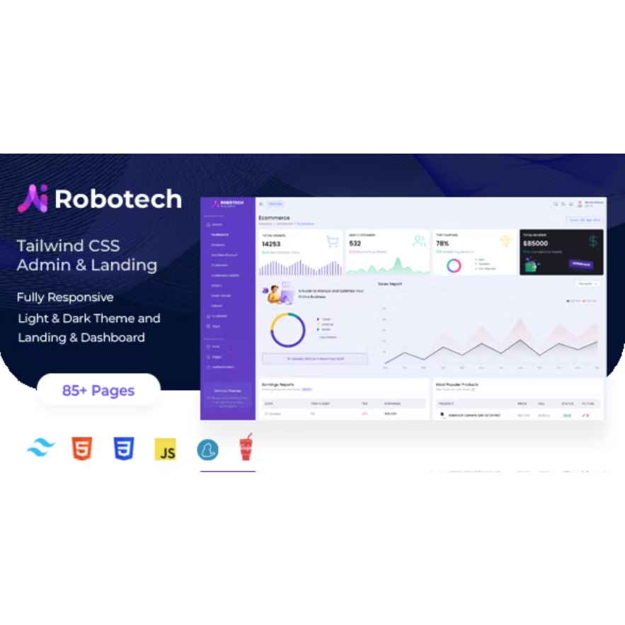 Jual Robotech v1.0 - Tailwind CSS Ecommerce Admin Dashboard & Frontend Page Template | Shopee ...