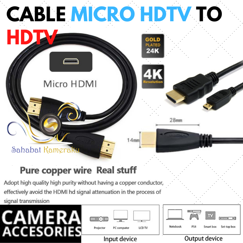 Jual 1m 3m 5m 10m Kabel Micro HDMI type D Camera Sony Canon Nikon ...