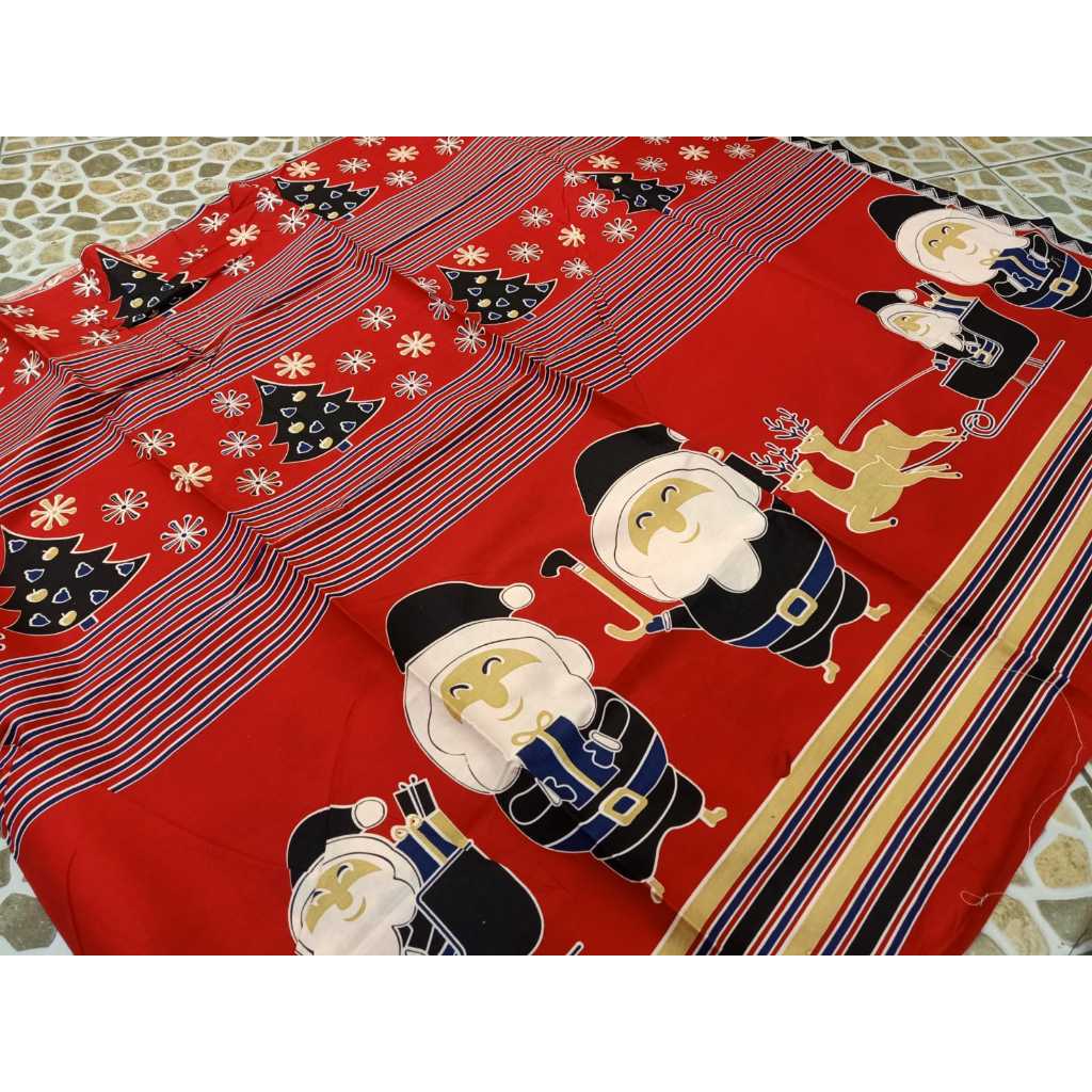 Jual Kain Batik Cap Katun Motif Pohon Natal Santa Claus/Bahan Kain ...