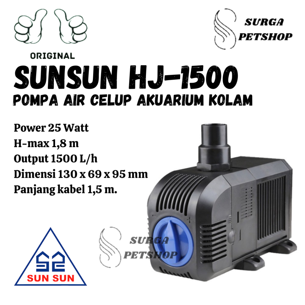 Jual SUNSUN HJ 1500 Pompa Air Celup Akuarium Kolam Ikan Water Pump ...