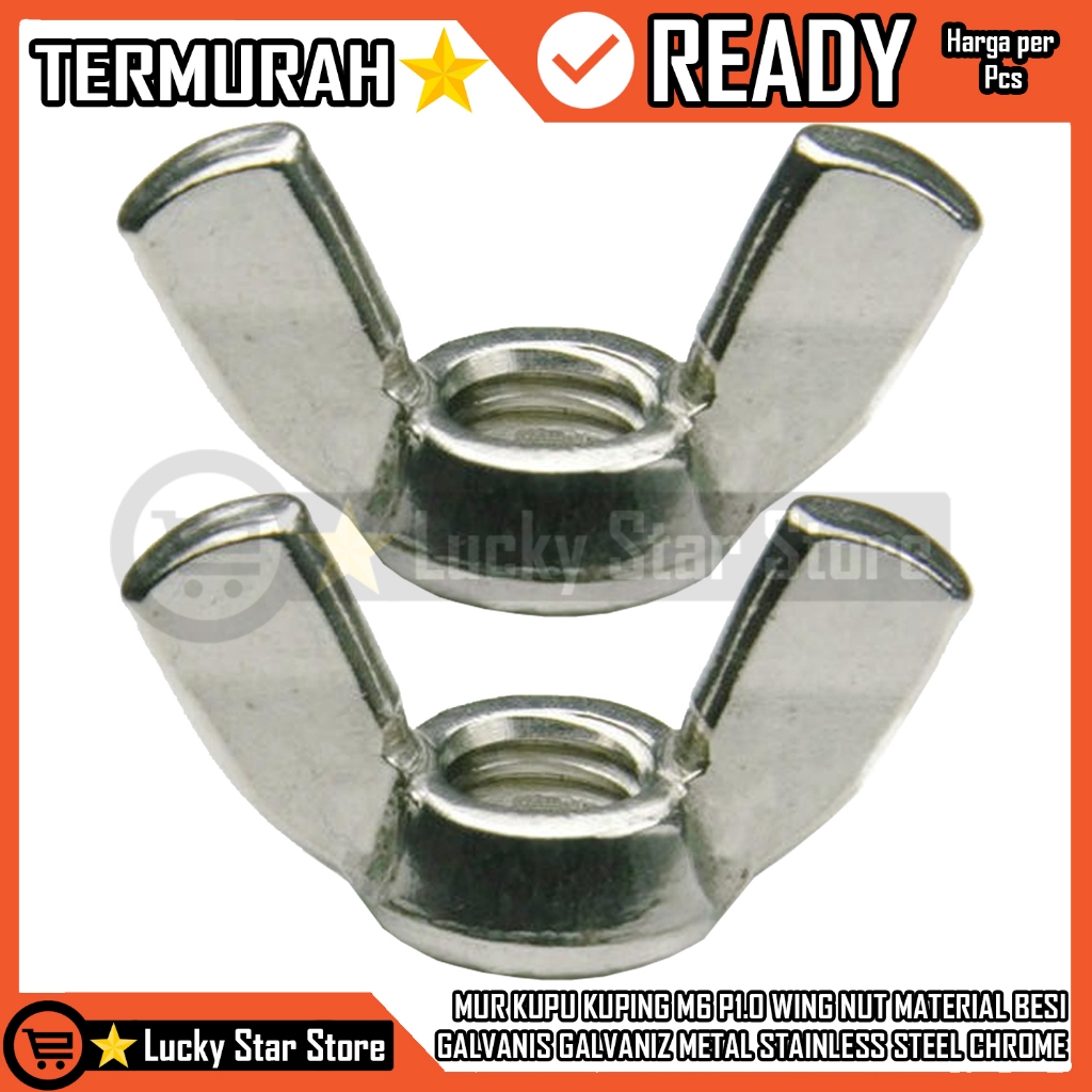 Jual MUR KUPU KUPING M6 P1.0 WING NUT MATERIAL BESI GALVANIS GALVANIZ ...