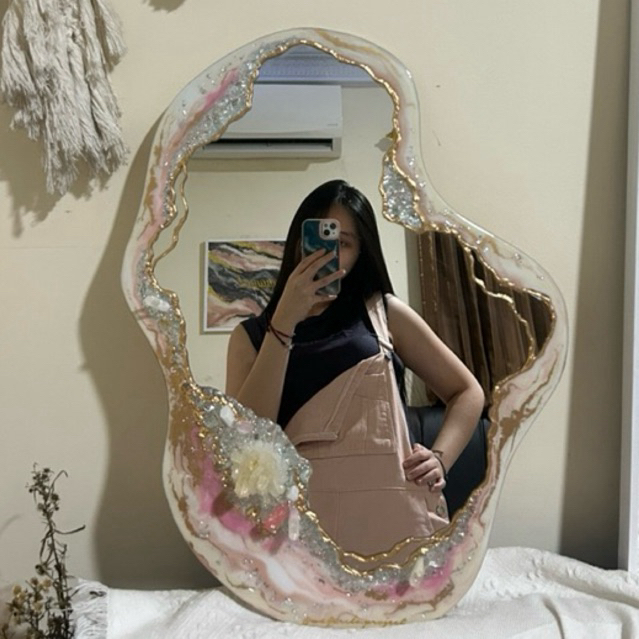 Jual Cermin Bulat gantung / Stand / Round Mirror Ocean Resin unik ...