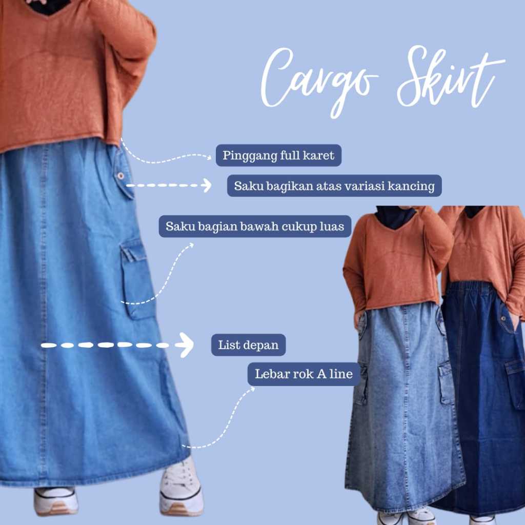 Jual ROK CARGO JEANS XXL// ROK JEANS KARGO WANITA PANJANG JUMBO// ROK ...