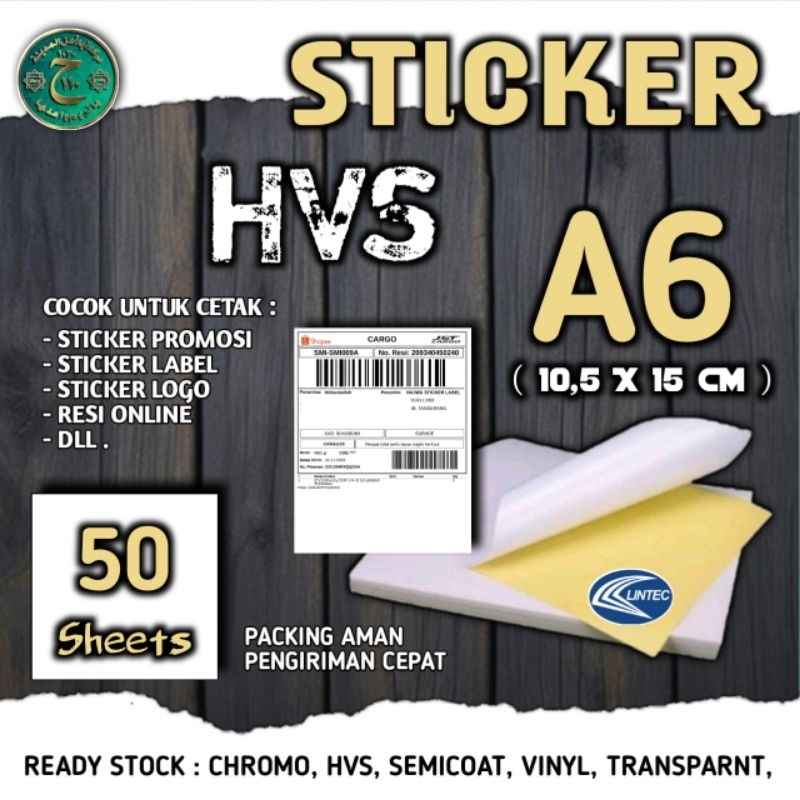 Jual STICKER LABEL HVS A6 UKURAN ( 10,5 X 15 CM ) ISI 50 LEMBAR ...