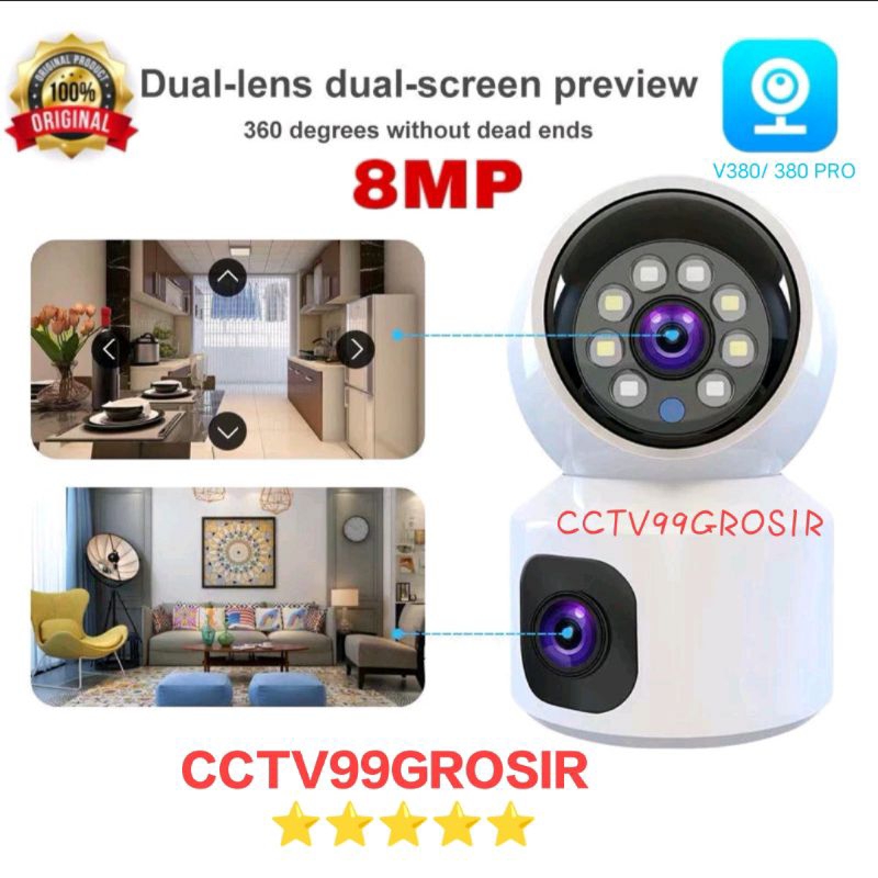 Jual New CCTV Indoor WiFi 8MP Dual Lens IP Camera 360' PTZ Kamera HP ...