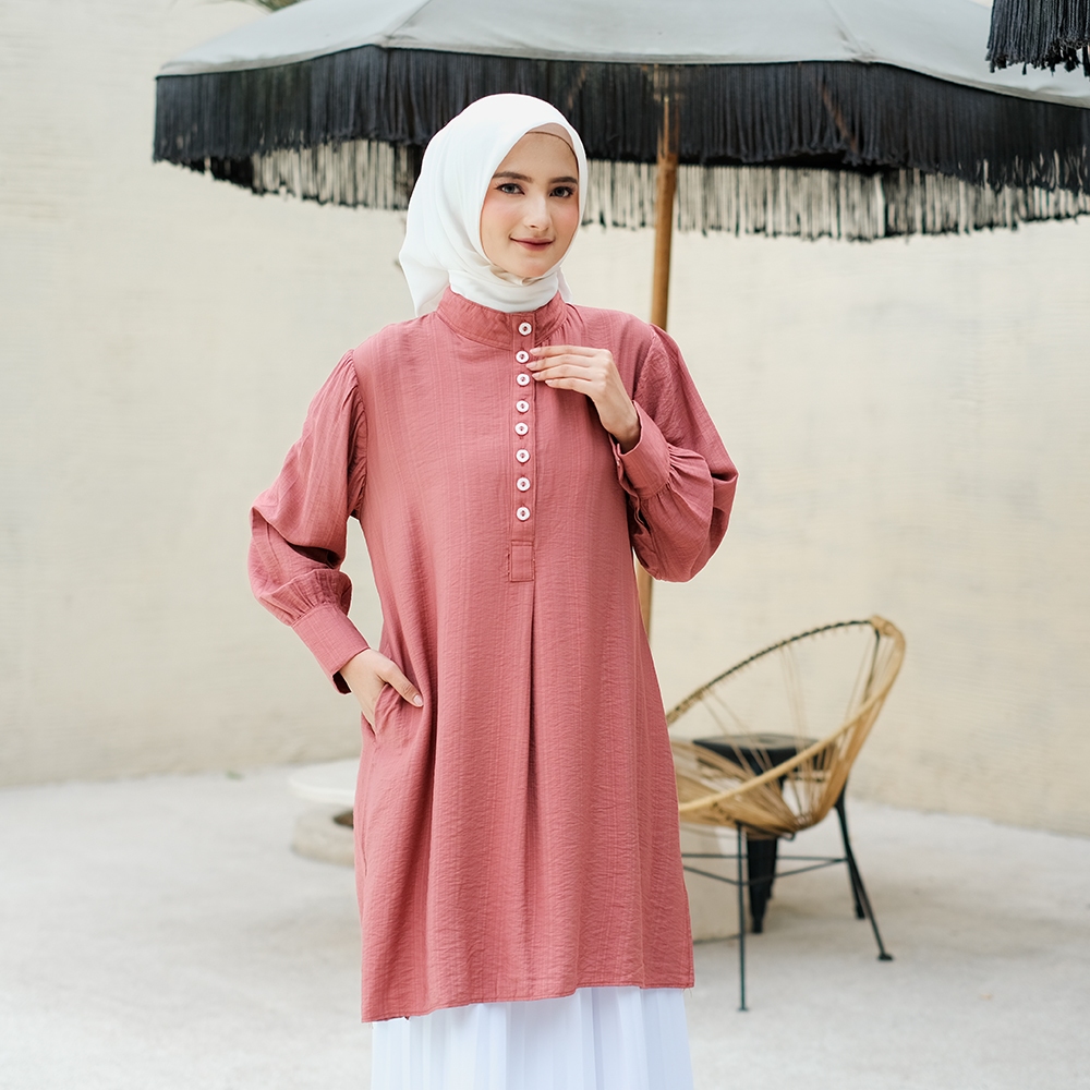 Jual Tunik Carmen T.044- tunik atasan wanita baju tunik kerja wanita blus muslim panjang polos ...