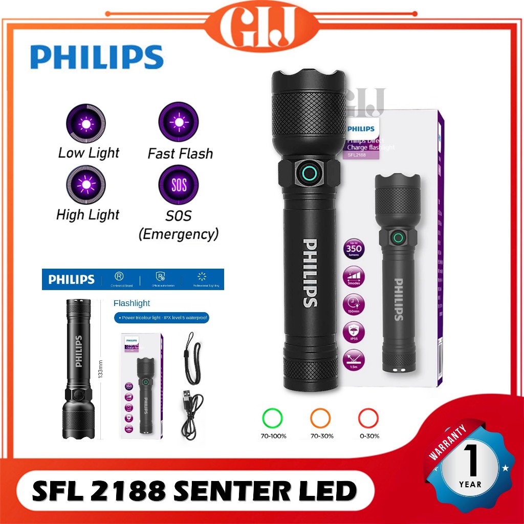 Jual Philips Lampu Senter LED SFL2188 / Senter Police Swat Flashlight ...
