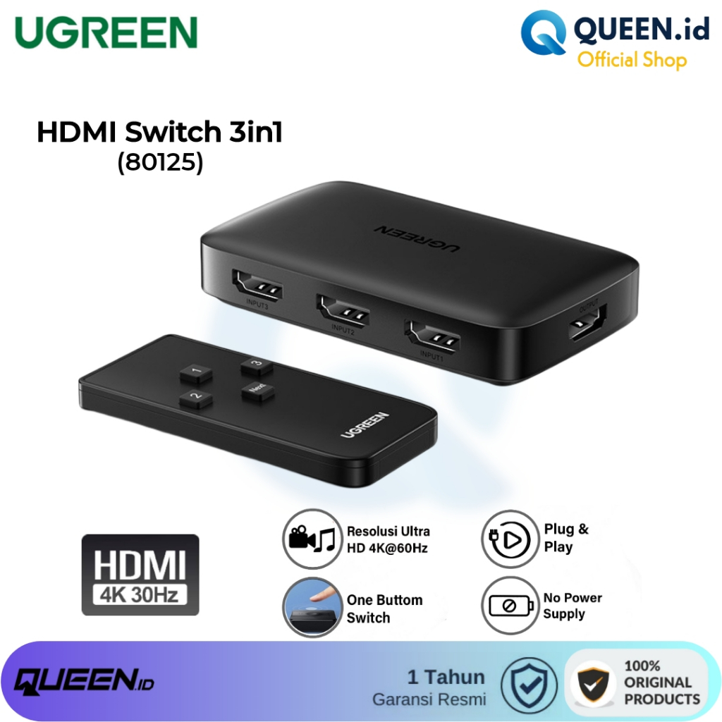 Jual UGREEN HDMI Switcher 3 IN 1 Out 4K Display Switch For TV Monitor Support - 80125 | Shopee ...