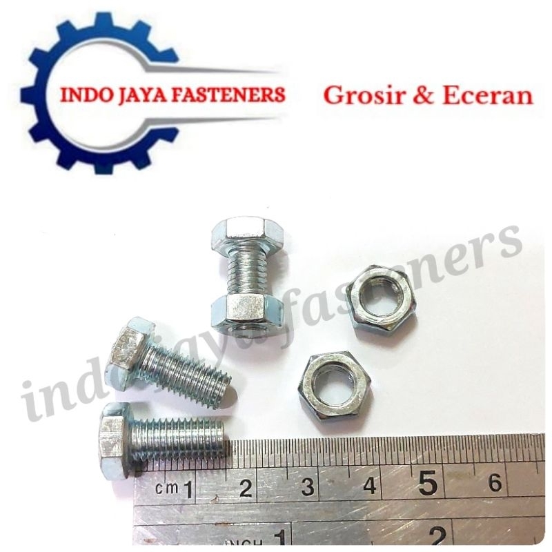 Jual Baut Mur M7 x15 Kunci 11 Putih Baud HEX umum Set dengan Mur Hexagonal Bolt Nut | Shopee ...