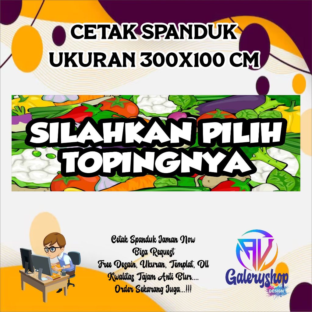 Jual cetak spanduk, banner, jualan pilihan toping seblak meja , dll ...