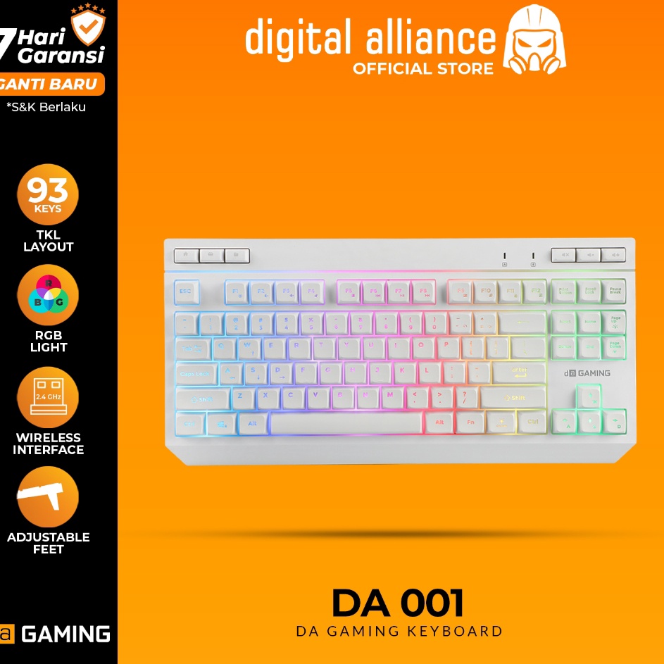 Jual BestSeller Digital Alliance Keyboard Gaming DA001 Wireless TKL with USB Receiver - White ...