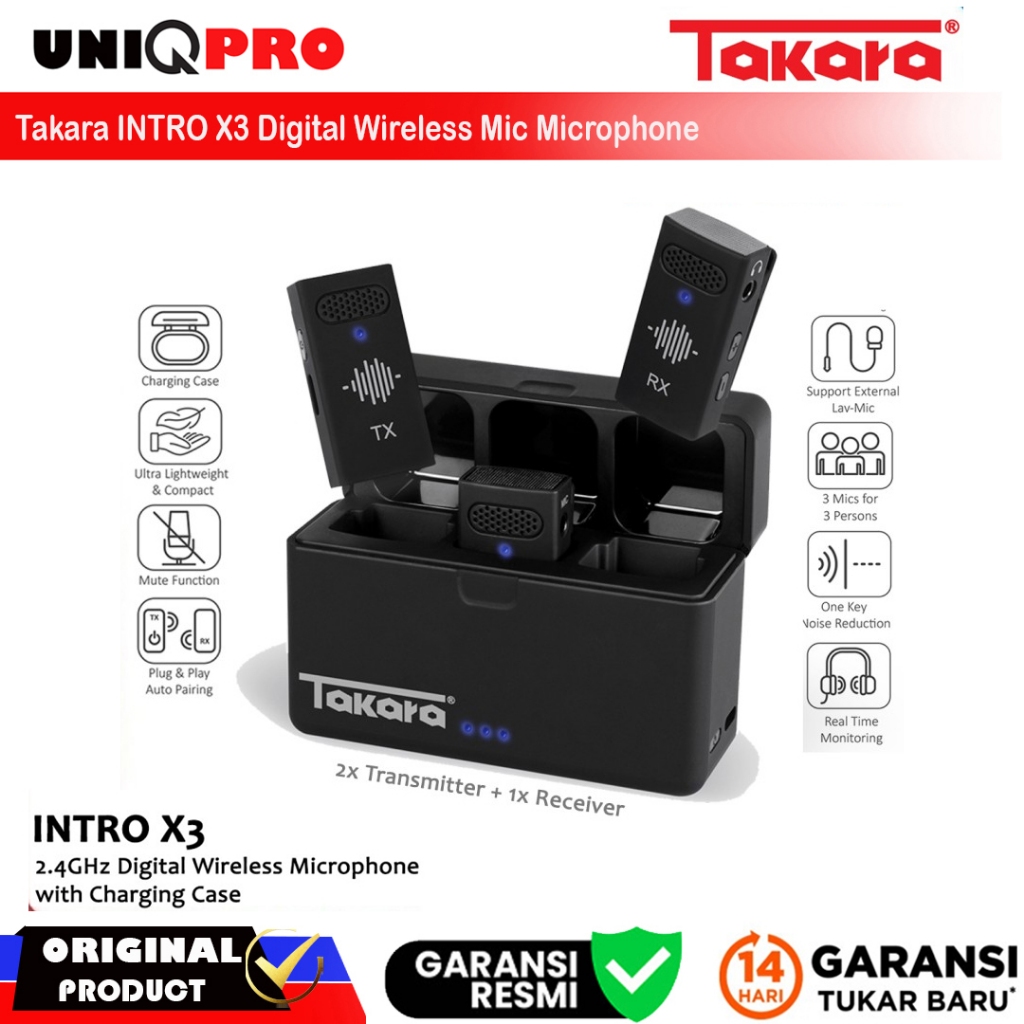 Jual Takara INTRO X3 INTRO X3 LITE Wireless Mic Clip On Microphone with ...