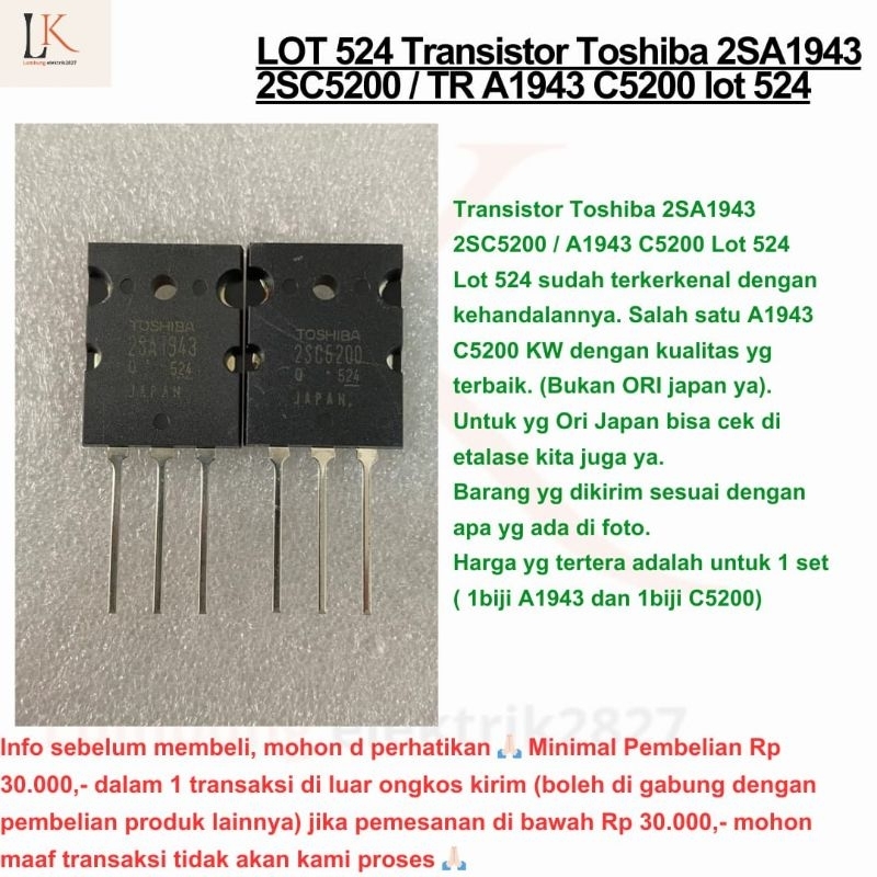 Jual Transistor Toshiba 2SA1943 2SC5200 / TR A1943 C5200 lot 524 | Shopee Indonesia
