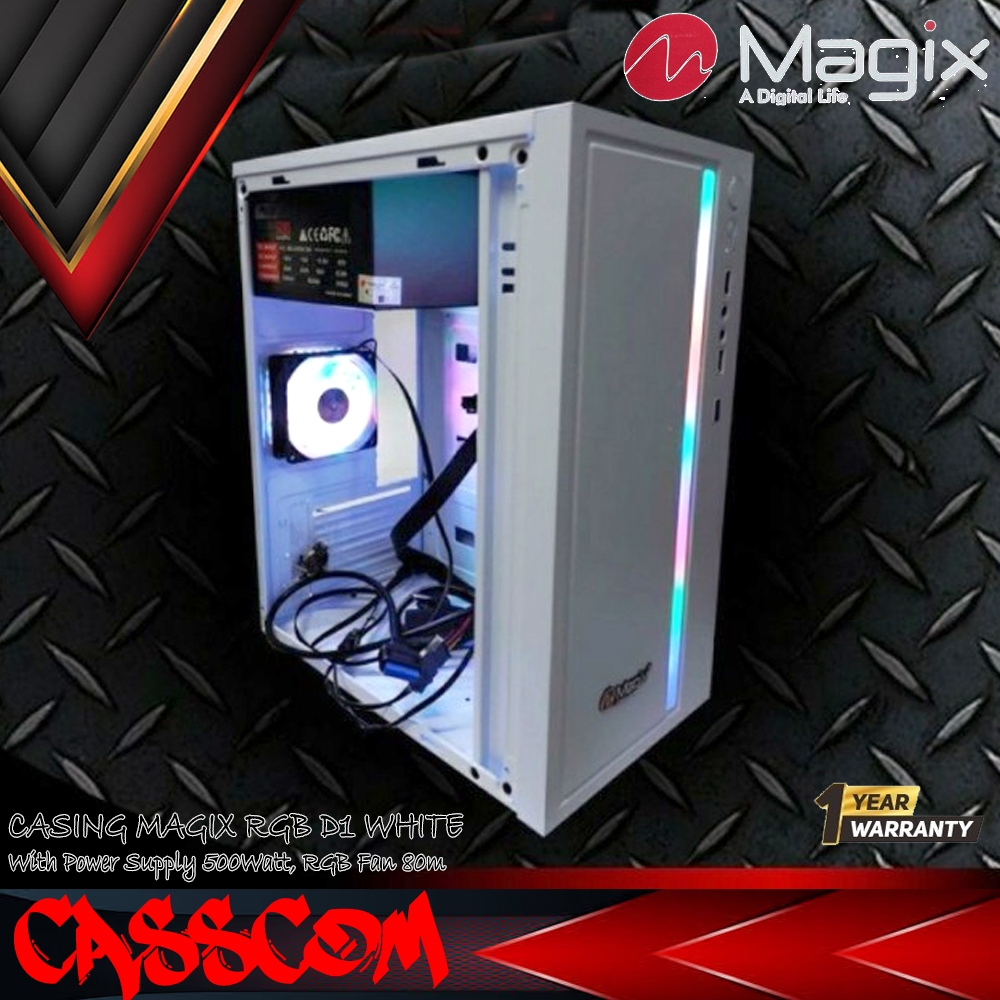 Jual Gaming Case Magix White Model D1 Plus PSU 500 Watt + Fan RGB ...