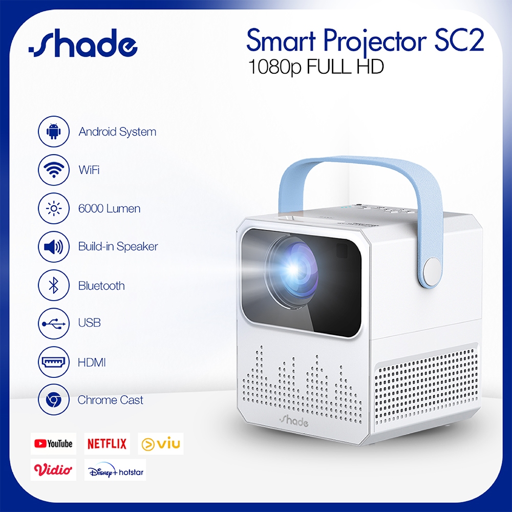 Jual SHADE Android Proyektor TV T2mini 6000 Lumen 4K HD Bluetooth Smart Projector Android 9 2G ...
