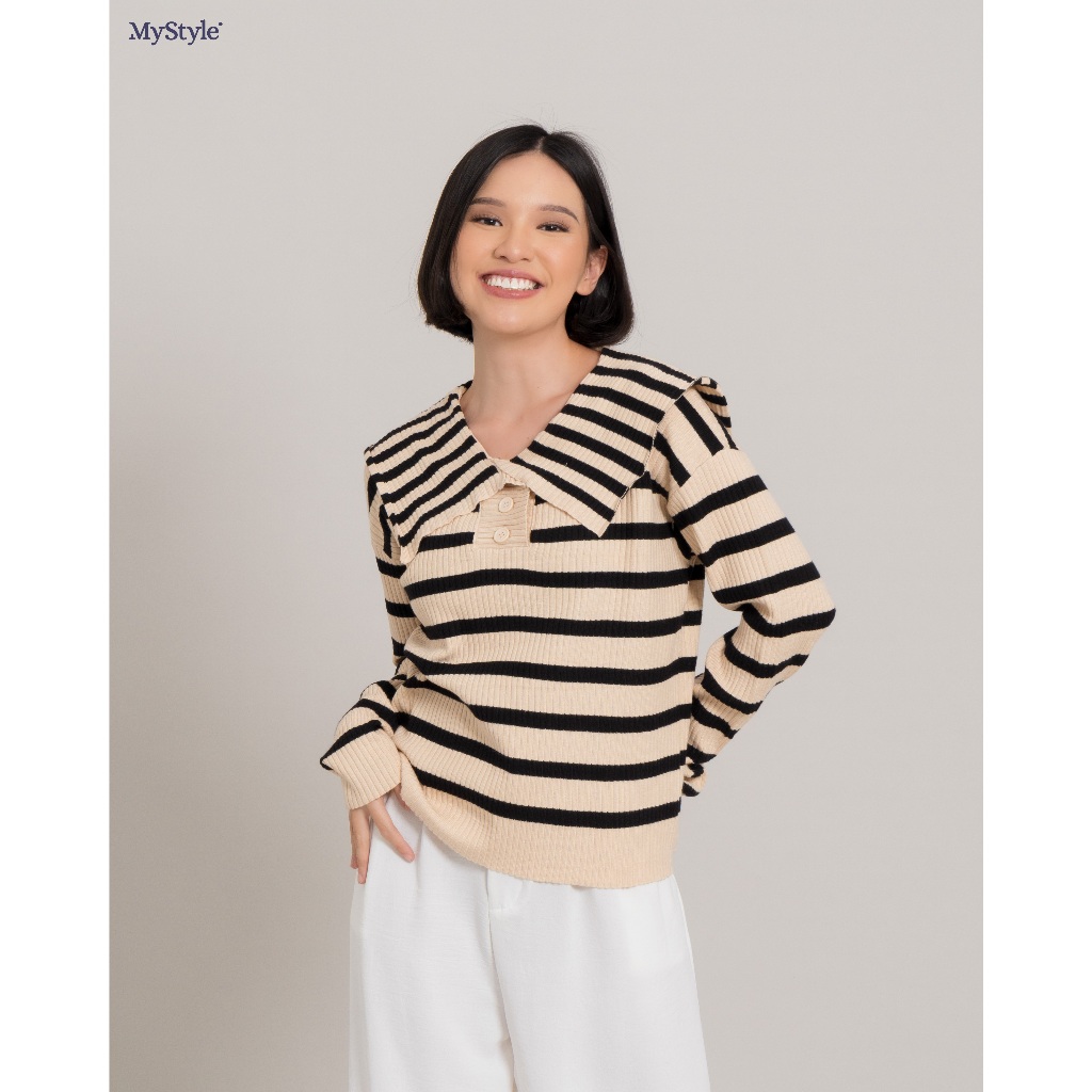 Jual MyStyle Isabella Stripe Knit Top | Atasan Rajut Lengan Panjang Motif Salur | Out of Duty ...