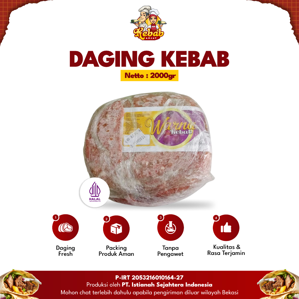 Jual Daging Kebab Warna Tanpa Tiang 1 Kg / 2 Kg Kebab Sapi Halal ...