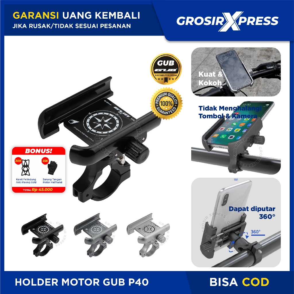 Jual Holder Hp Motor Full Besi GUB P40 Phone Stand Stang Anti Maling Dudukan Penyangga Handphone ...