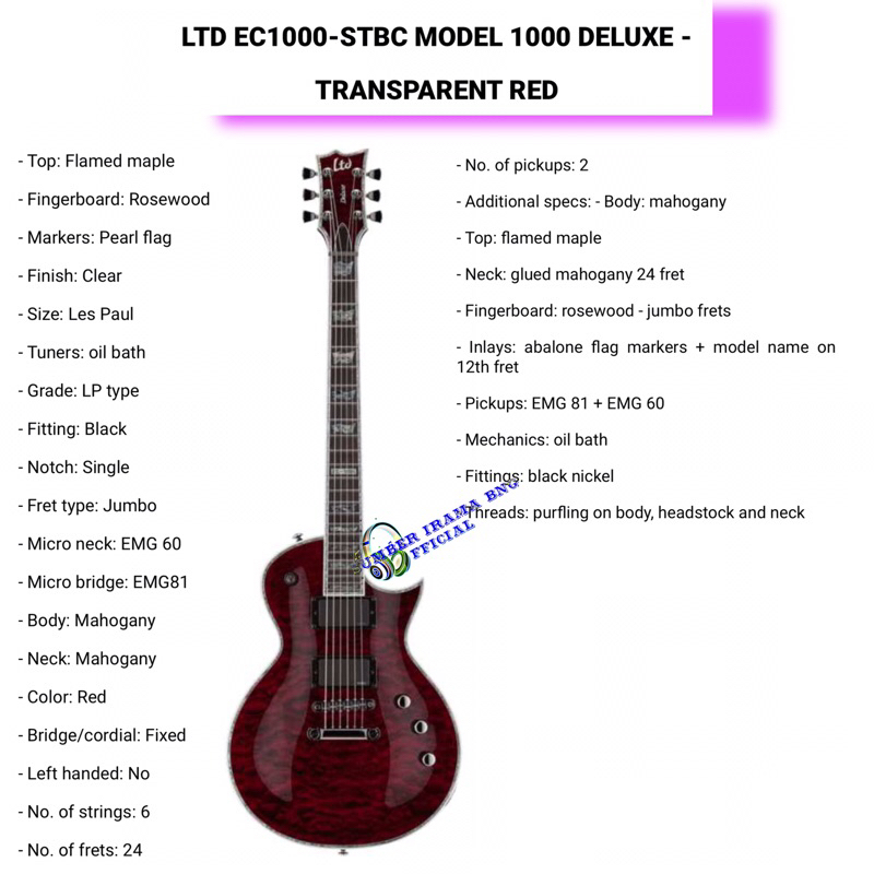 Jual ESP LTD EC1000 DELUXE TRANSPARENT RED ELECTRIC GUITAR | Shopee ...