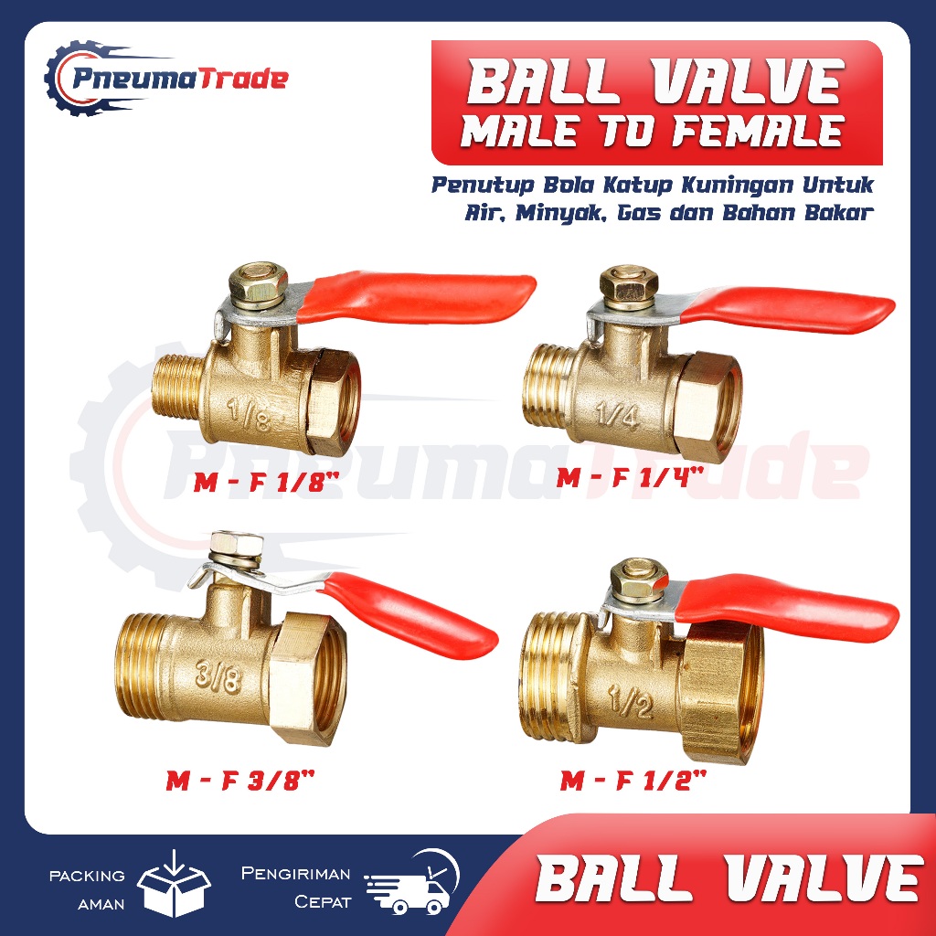 Jual BALL VALVE / STOP KRAN / KERAN KUNINGAN male to female M-F 1/4 1/2 3/8 1/8 | Shopee Indonesia