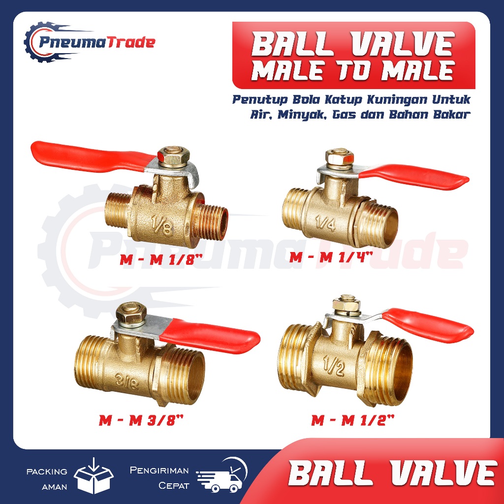 Jual BALL VALVE / STOP KRAN / KERAN KUNINGAN male to male M-M 1/4 1/2 3/8 1/8 | Shopee Indonesia