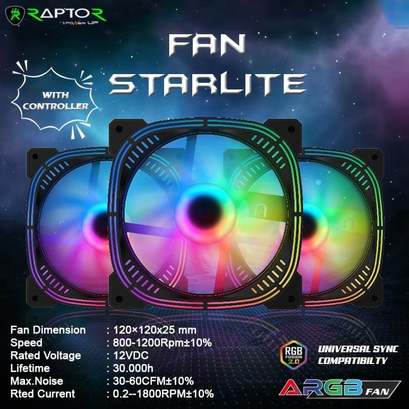 Jual FAN CASING GAMING 12CM ARGB RAPTOR FAN STARLITE 3 PACK | Shopee ...