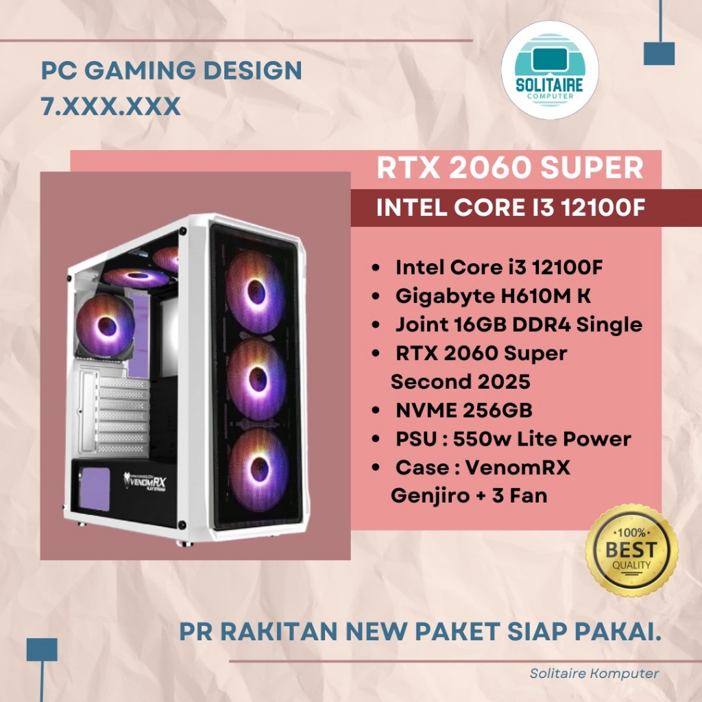 Jual PC Gaming Rakitan i3 12100f | Joint 16gb Single | RTX 2060 Super ...