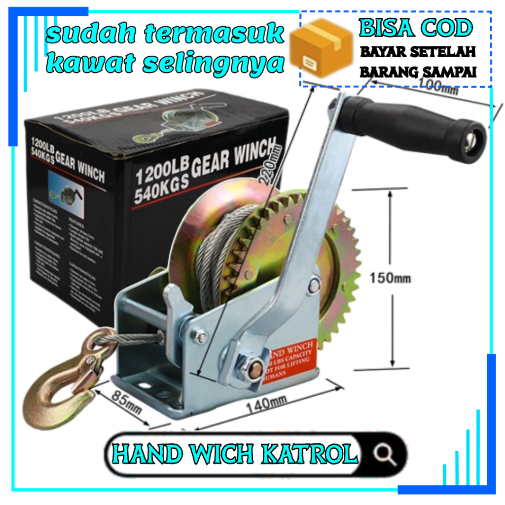 Jual Hand Winch Katrol Manual Alat Angkut Barang Tali Rol Sling Anti ...