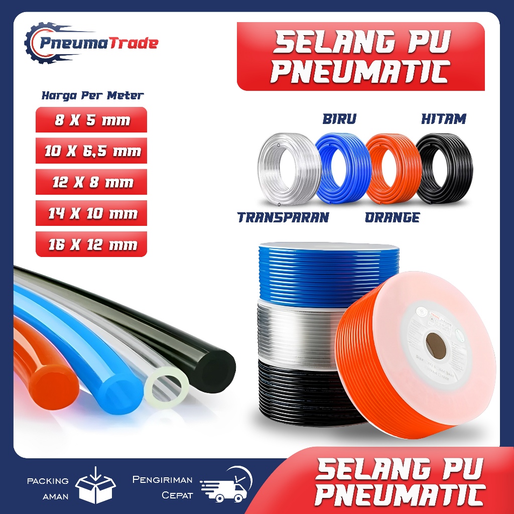 Jual Hose Pu Selang Pu (PollyUrethane) Ukuran OD 8mmx4mm, 10mmx6.5mm, dan 12mmx8mm Harga ...