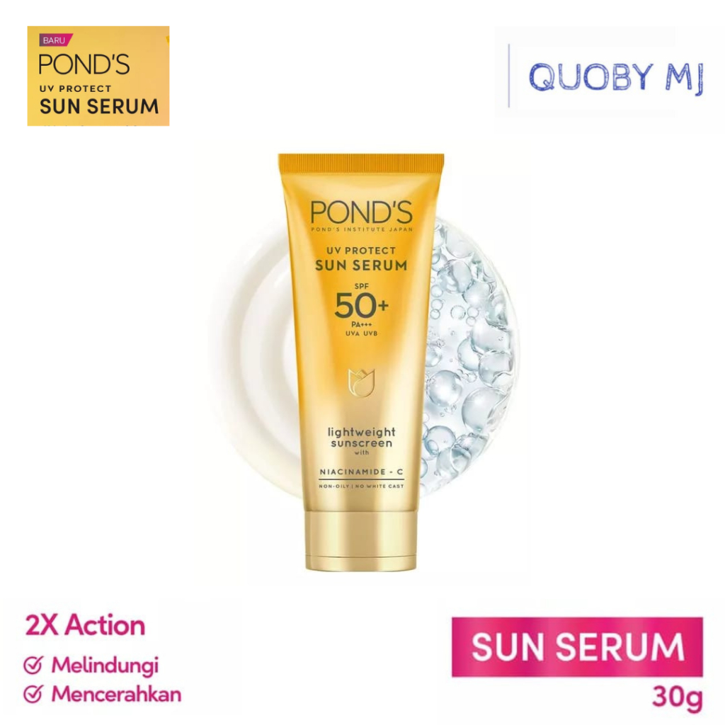 Jual PONDS Uv Protect Sun Serum SPF 50 Pa ++++ Sunscreen With Niacinamide C 30g | Shopee Indonesia