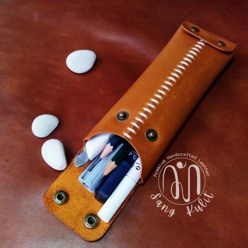 Jual Pencil Case Snap Kulit Sapi Asli Premium | Dompet Wadah Pulpen ...
