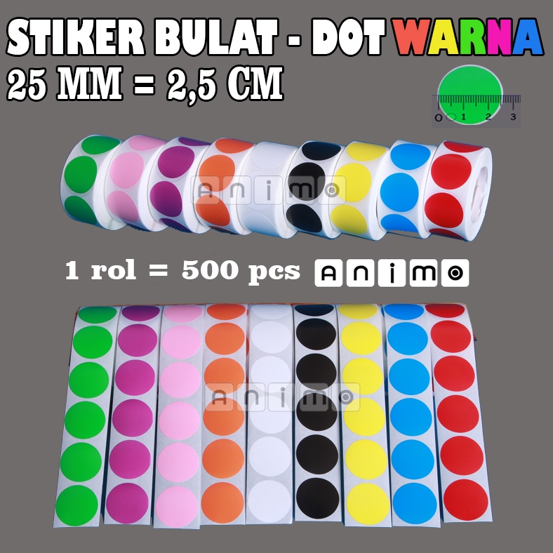 Jual Stiker Bulat Warna - COLOR DOT STICKERS - ROL 25 MM = 2,5 CM ...