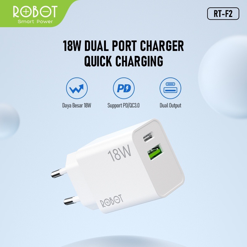 Jual ROBOT RT-F2 / batok charger ROBOT RT-F2 Dual Port QC 3.0 18W USB ...