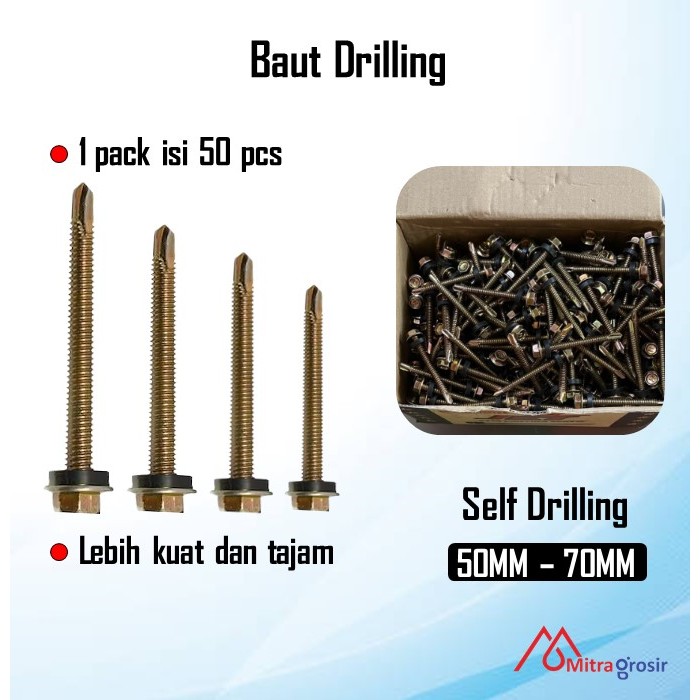 Jual Baut Sekrup Skrup Baja Ringan Roofing Galvalum Driling 1 Pack Isi ...