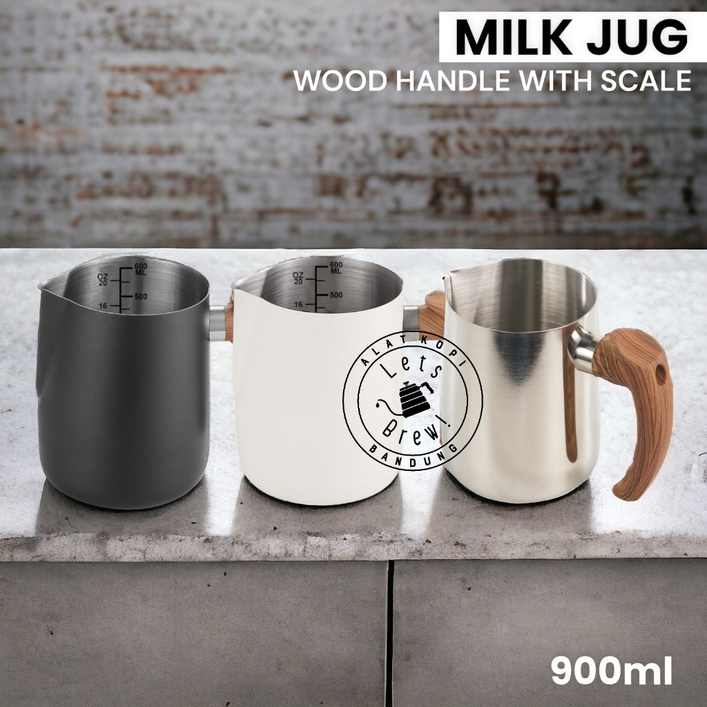 Jual Milk Jug 900ml Wood handle with Scale / Milk Jug handle Kayu ...
