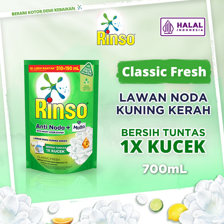 Jual [Extra Isi 35%] Rinso Baru Detergen Cair Varian Classic Fresh 700g ...