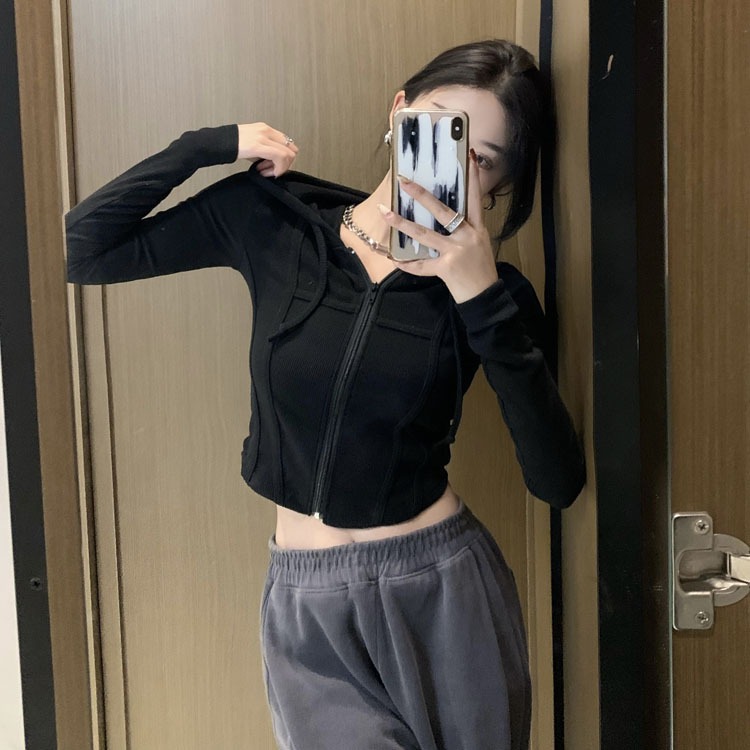 Jual COD Baru Maureen Knit Jacket Wanita - Korean Hoodie Zipper Crop (S M L XL ) | Shopee Indonesia